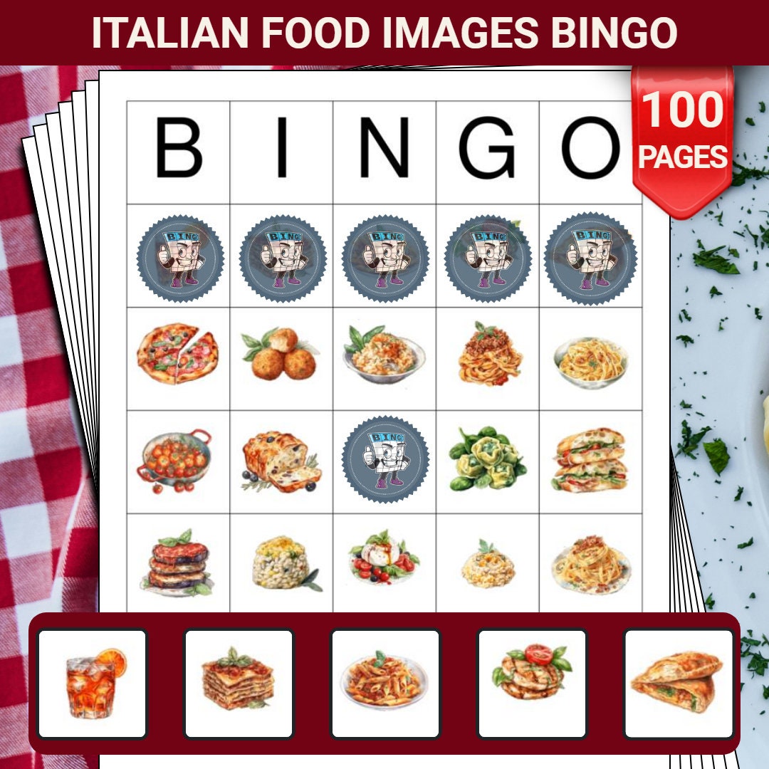 Italian Food Images Bingo Cards 100 Pages to Download and Print - Etsy
