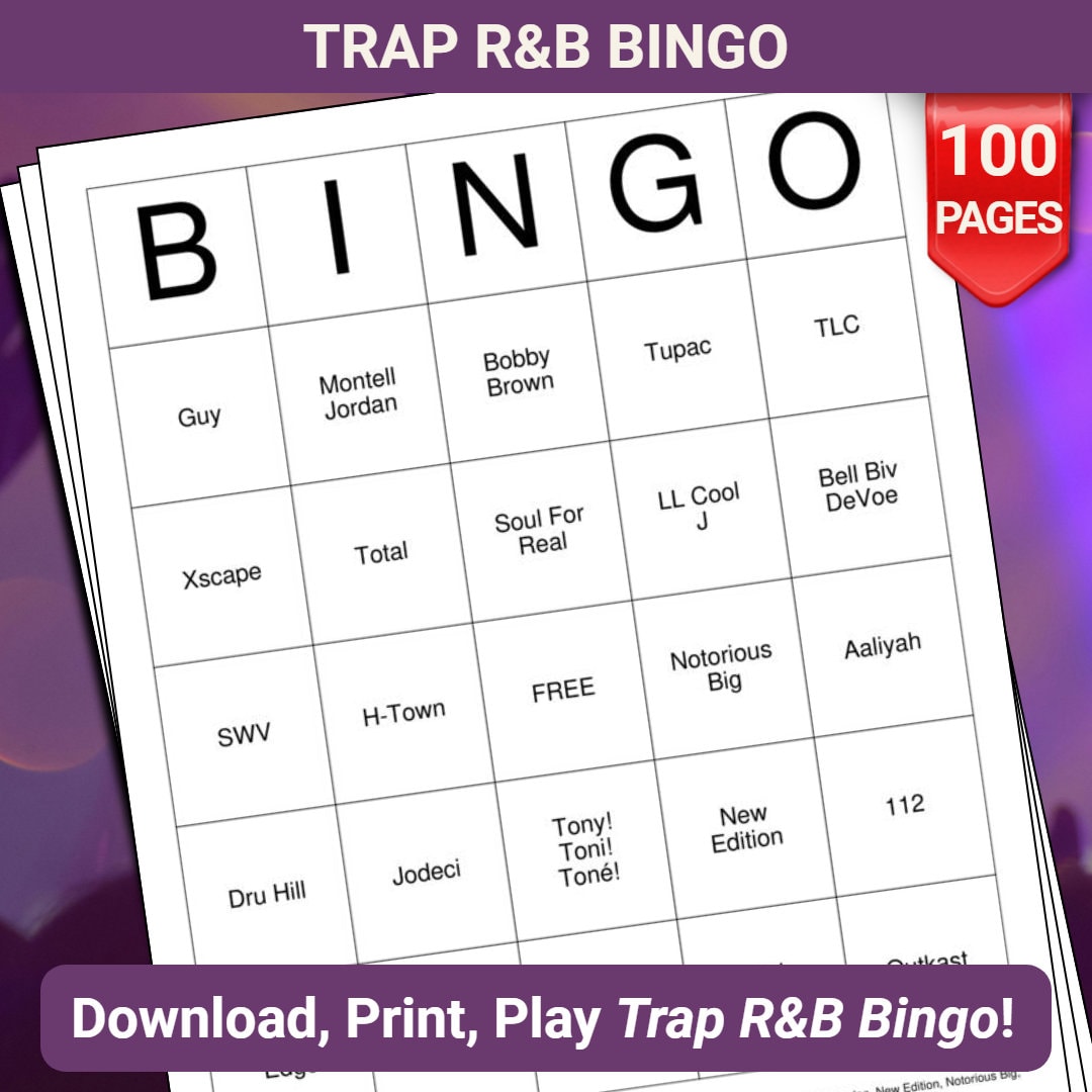 Trap R&B Bingo Cards - 100 Pages to Download and Print - Etsy