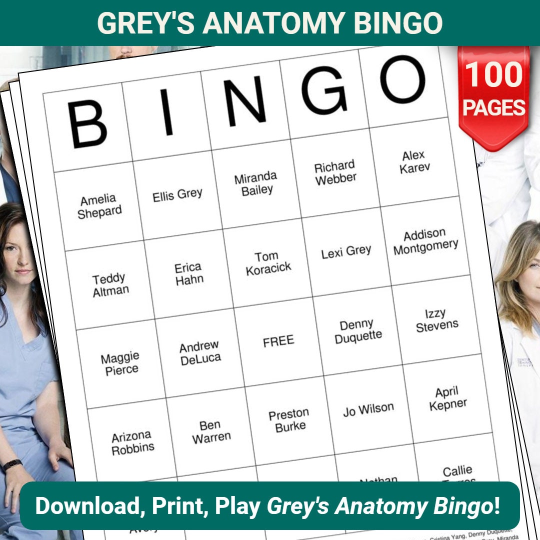 Grey's Anatomy Bingo Cards - 100 Pages to Download and Print - Etsy