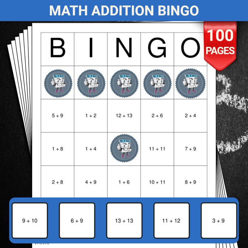 Math Addition Bingo Cards - 100 Pages to Download and Print - Etsy