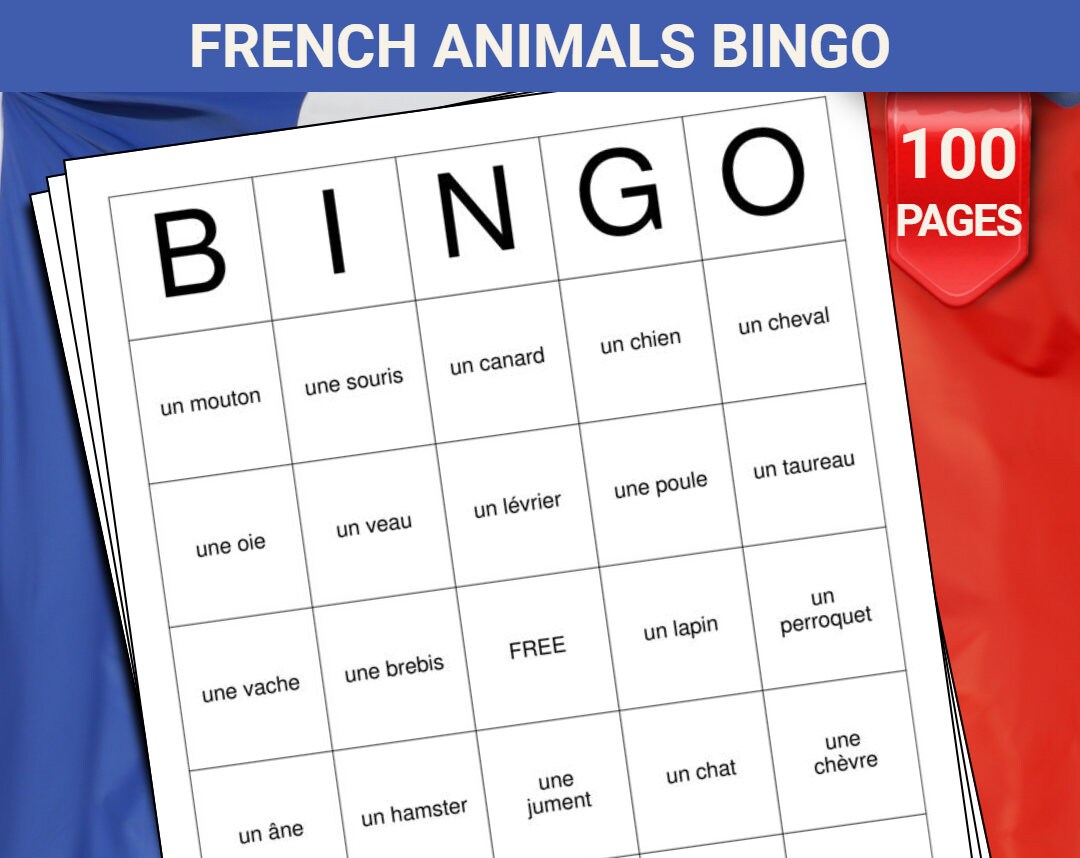 French Animals Bingo Cards 100 Pages to Download and Print - Etsy