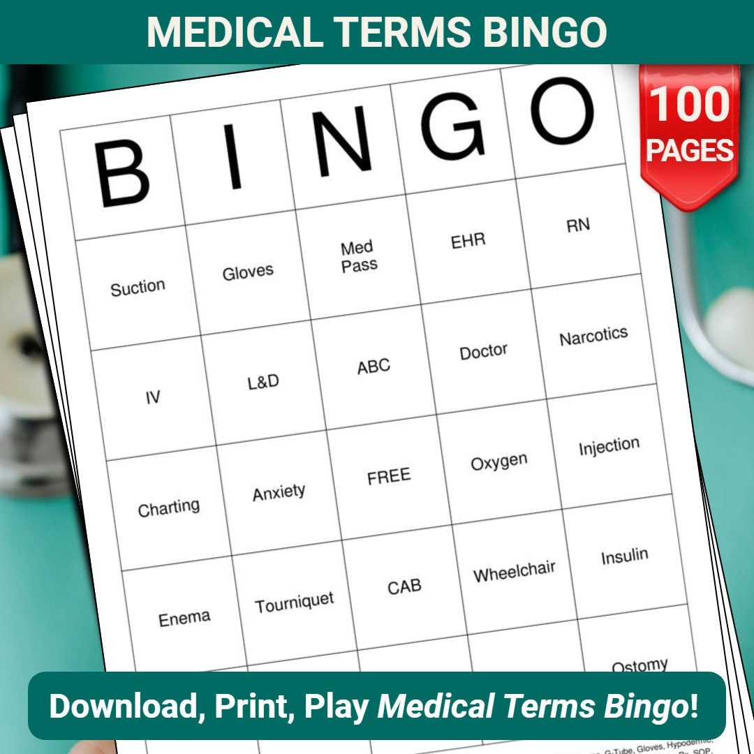 Medical Terms Bingo Cards - 100 Pages to Download and Print - Etsy