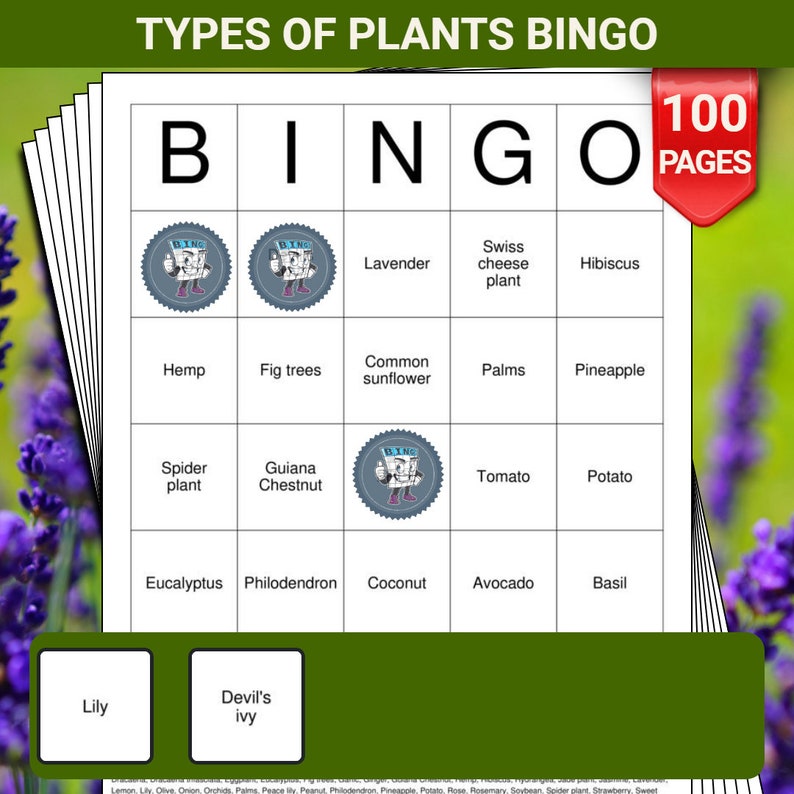 Types of Plants Bingo Cards - 100 Pages to Download and Print - Etsy