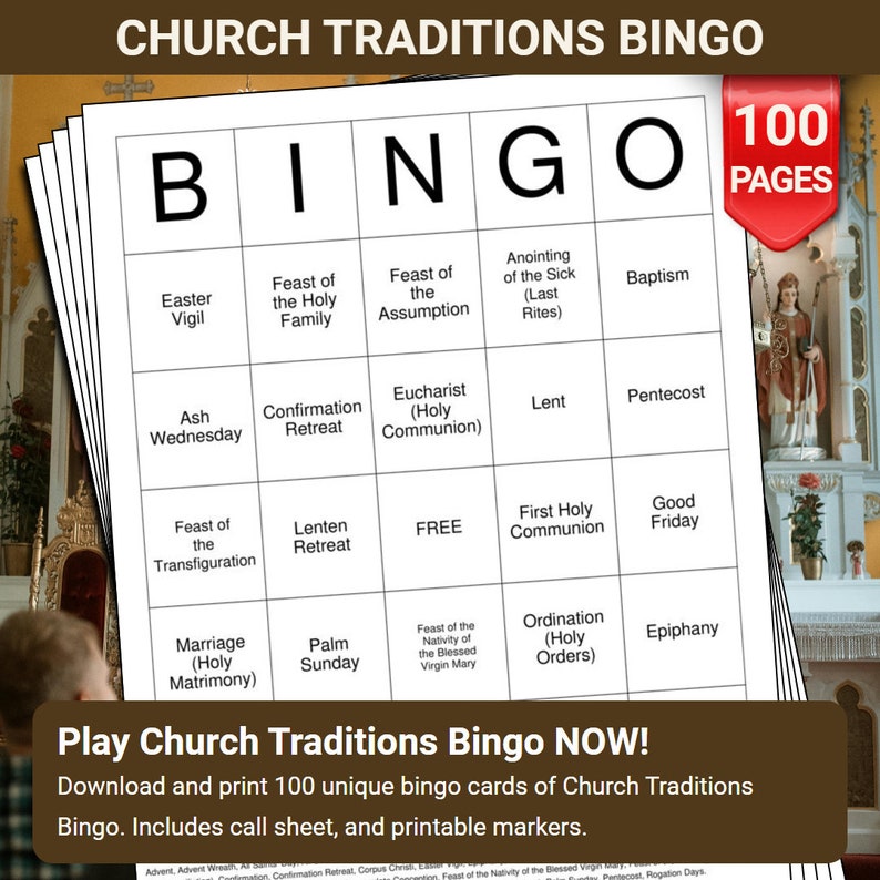 Church Traditions Bingo Cards - 100 Pages to Download and Print - Etsy