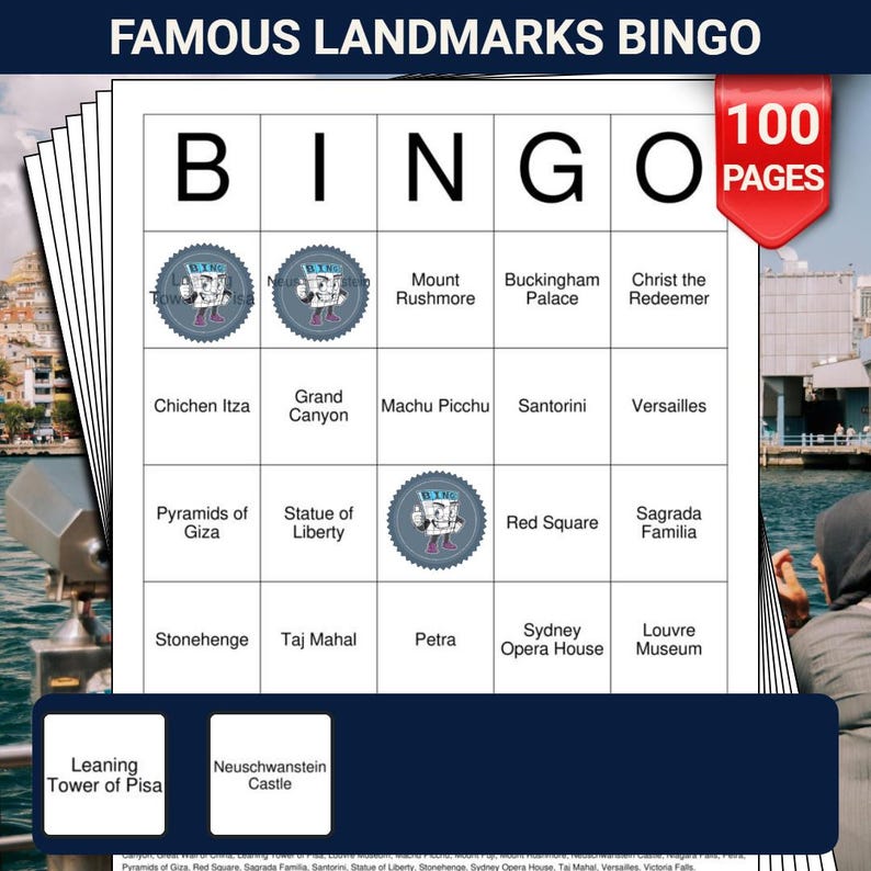 Famous Landmarks Bingo Cards - 100 Pages to Download and Print - Etsy