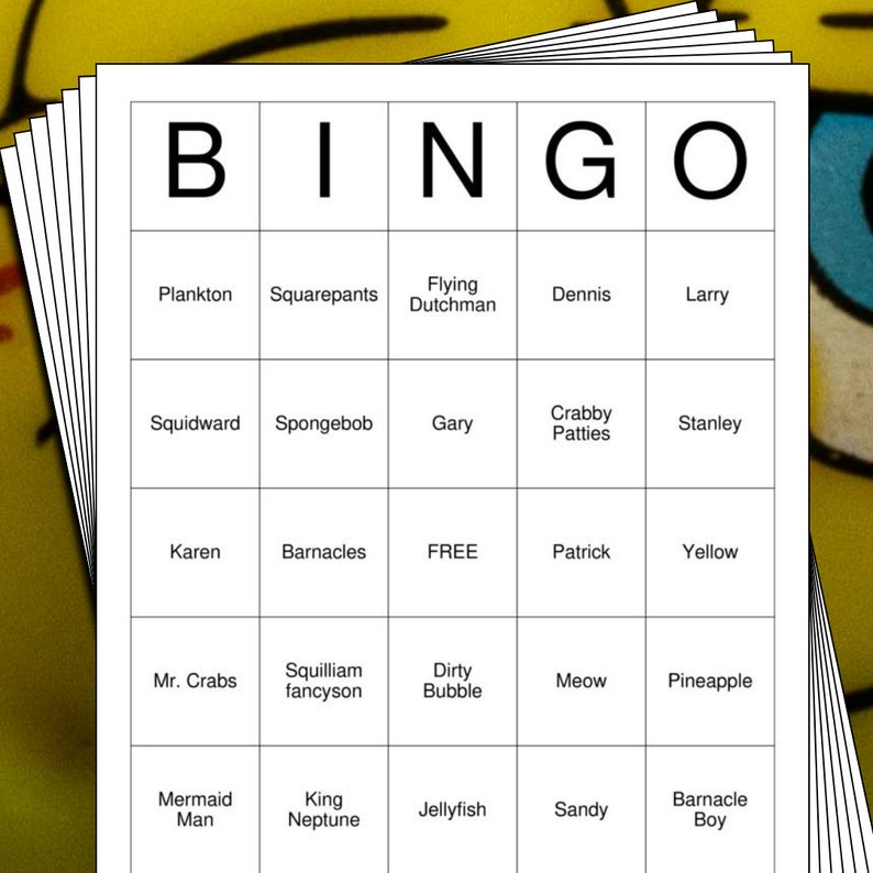 Spongebob Bingo Cards - 100 Pages to Download and Print - Etsy