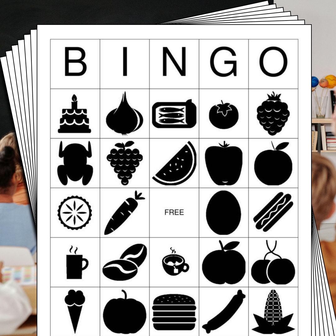 Food and Drink Images Bingo Cards 100 Pages to Download and Print - Etsy
