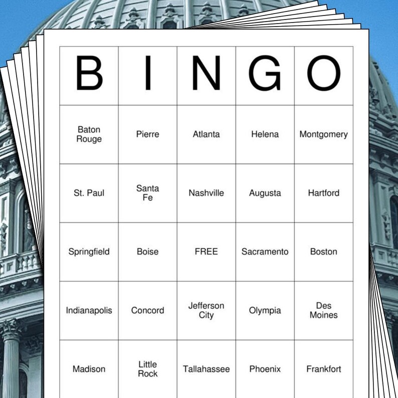 US State Capitals Bingo Cards - 100 Pages to Download and Print - Etsy
