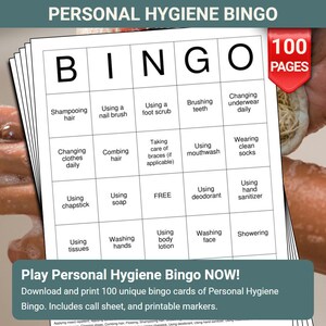 Personal Hygiene Bingo Cards - 100 Pages to Download and Print - Etsy