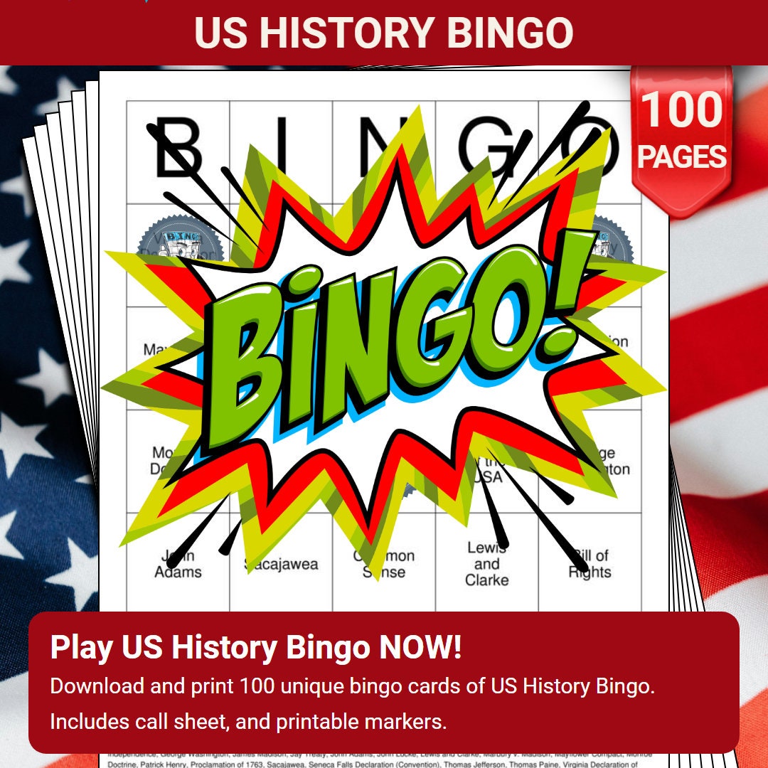 US History Bingo Cards - 100 Pages to Download and Print - Etsy