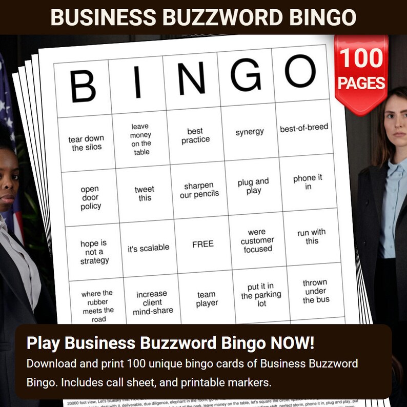 Business Buzzword Bingo Cards - 100 Pages to Download and Print - Etsy