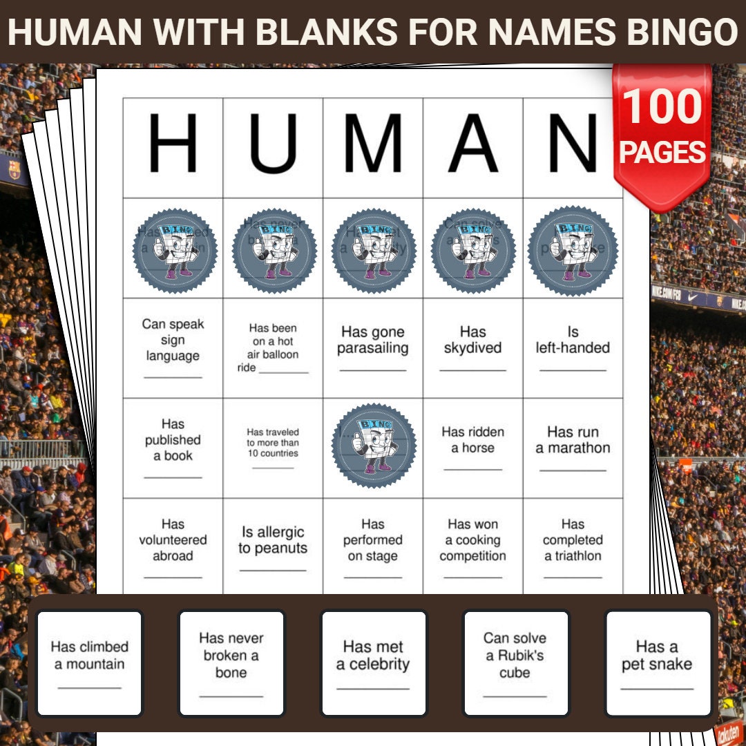 Human With Blanks for Names Bingo Cards - 100 Pages to Download and ...