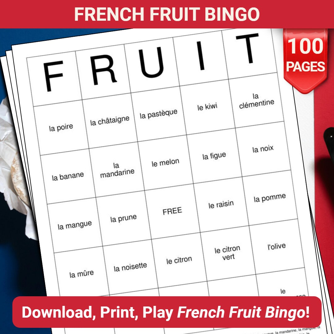 French Fruit Bingo Cards - 100 Pages to Download and Print - Etsy