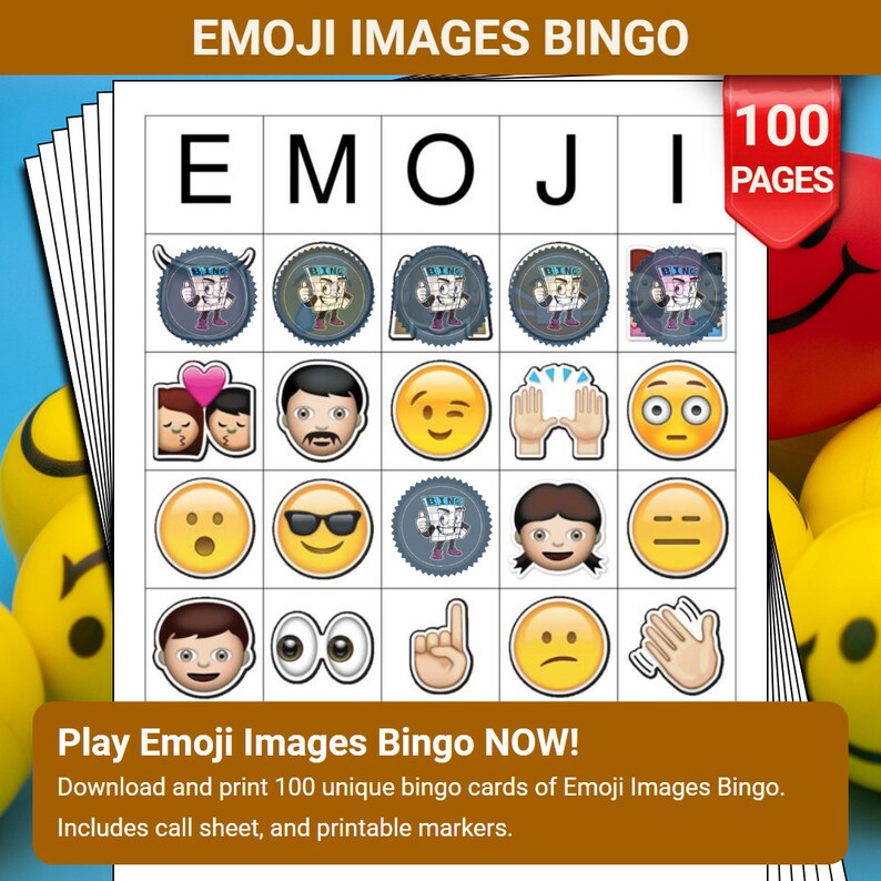 Emoji Images Bingo Cards 100 Pages to Download and Print - Etsy