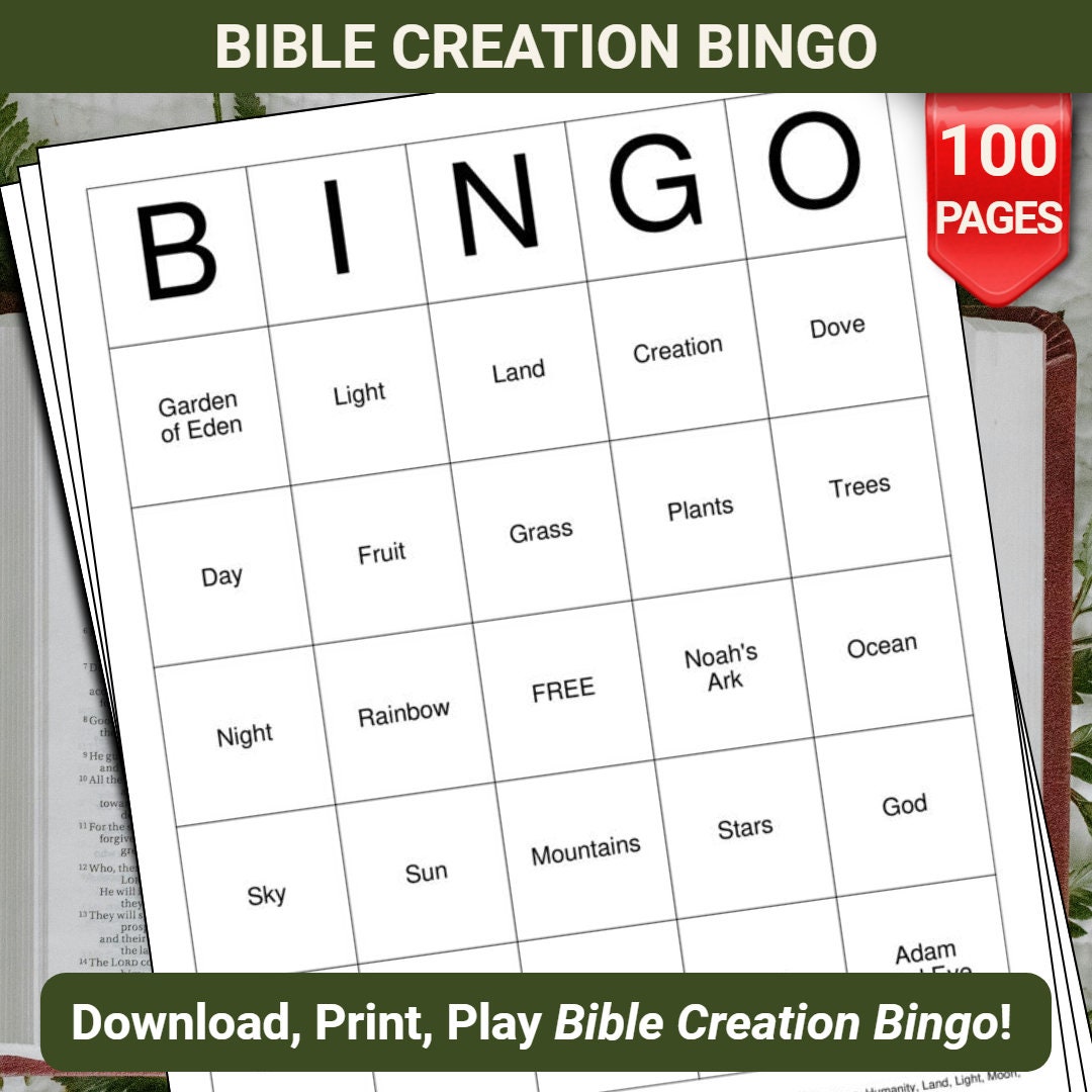 Bible Creation Bingo Cards - 100 Pages to Download and Print - Etsy