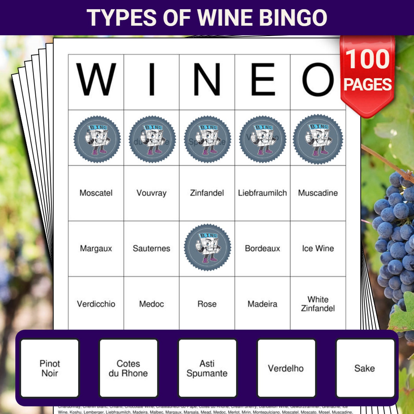 Types of Wine Bingo Cards - 100 Pages to Download and Print - Etsy