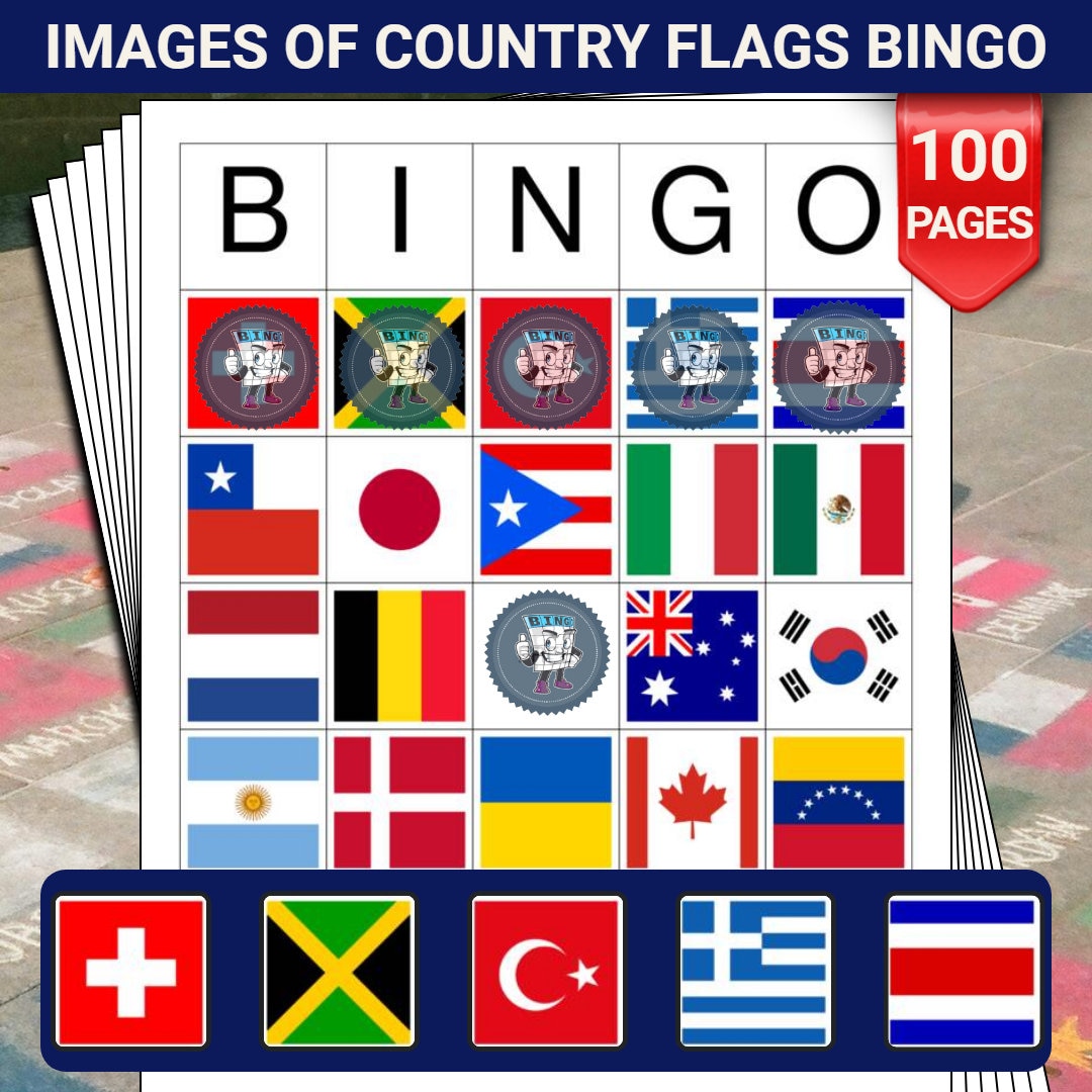 Images of Country Flags Bingo Cards - 100 Pages to Download and Print ...