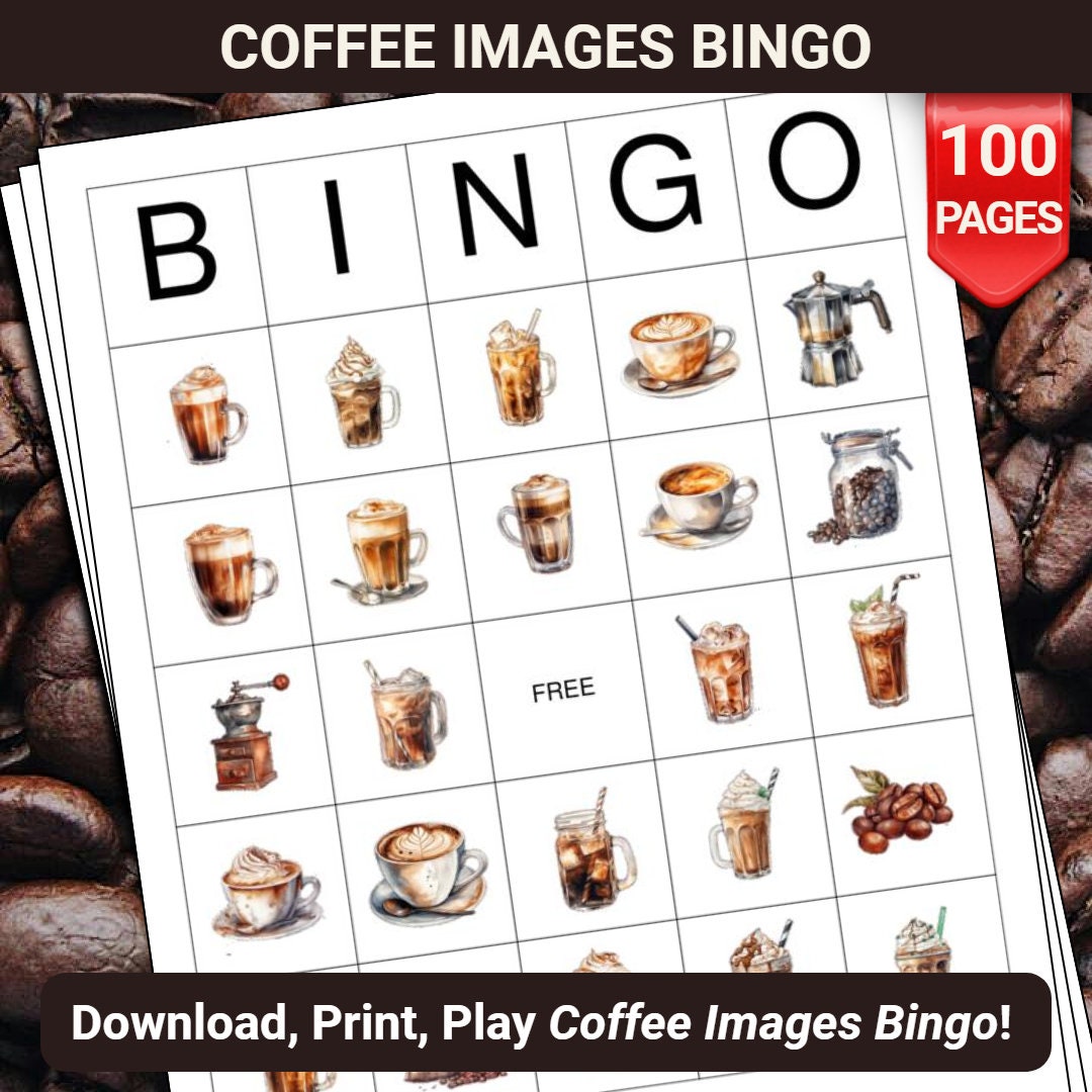 Coffee Images Bingo Cards - 100 Pages to Download and Print - Etsy