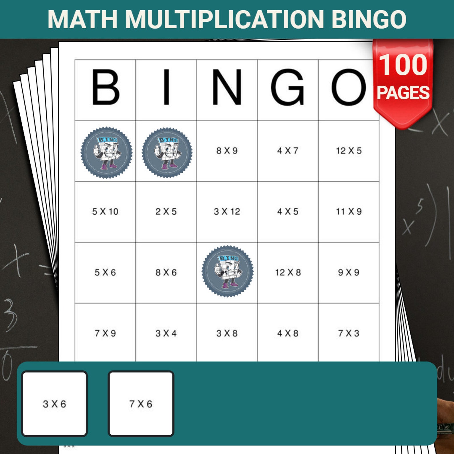 Math Multiplication Bingo Cards - 100 Pages to Download and Print - Etsy