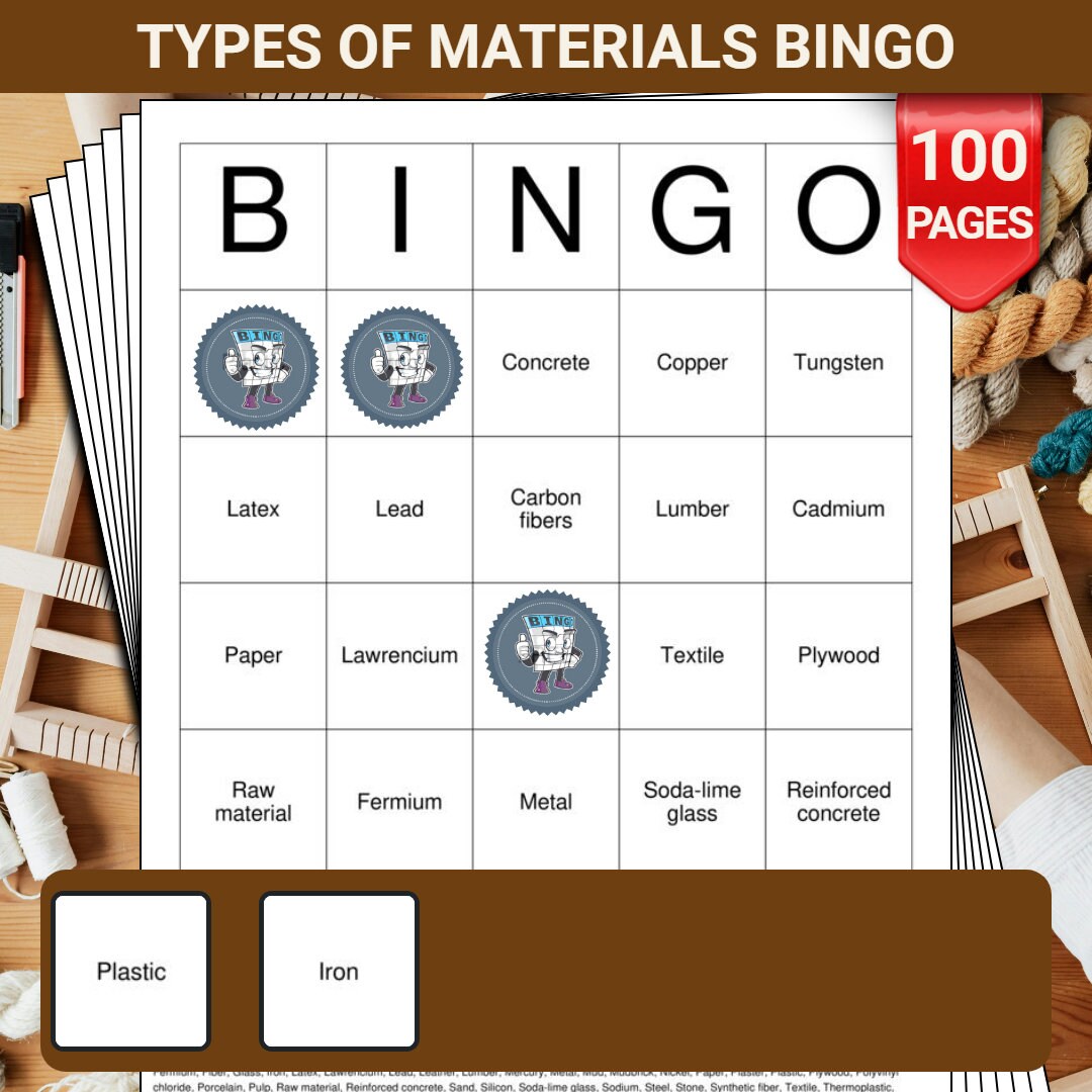 Types of Materials Bingo Cards - 100 Pages to Download and Print - Etsy