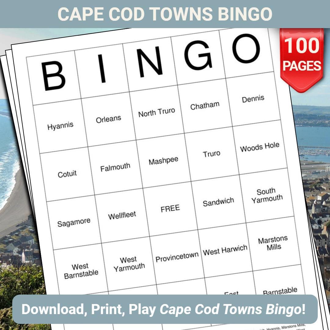 Cape Cod Towns Bingo Cards - 100 Pages to Download and Print - Etsy
