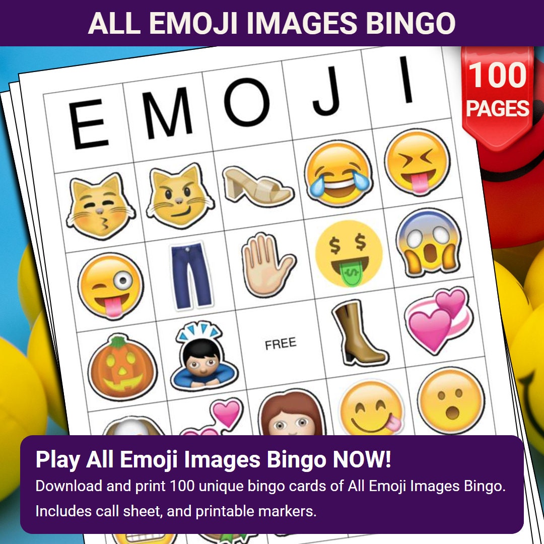 All Emoji Images Bingo Cards - 100 Pages to Download and Print - Etsy