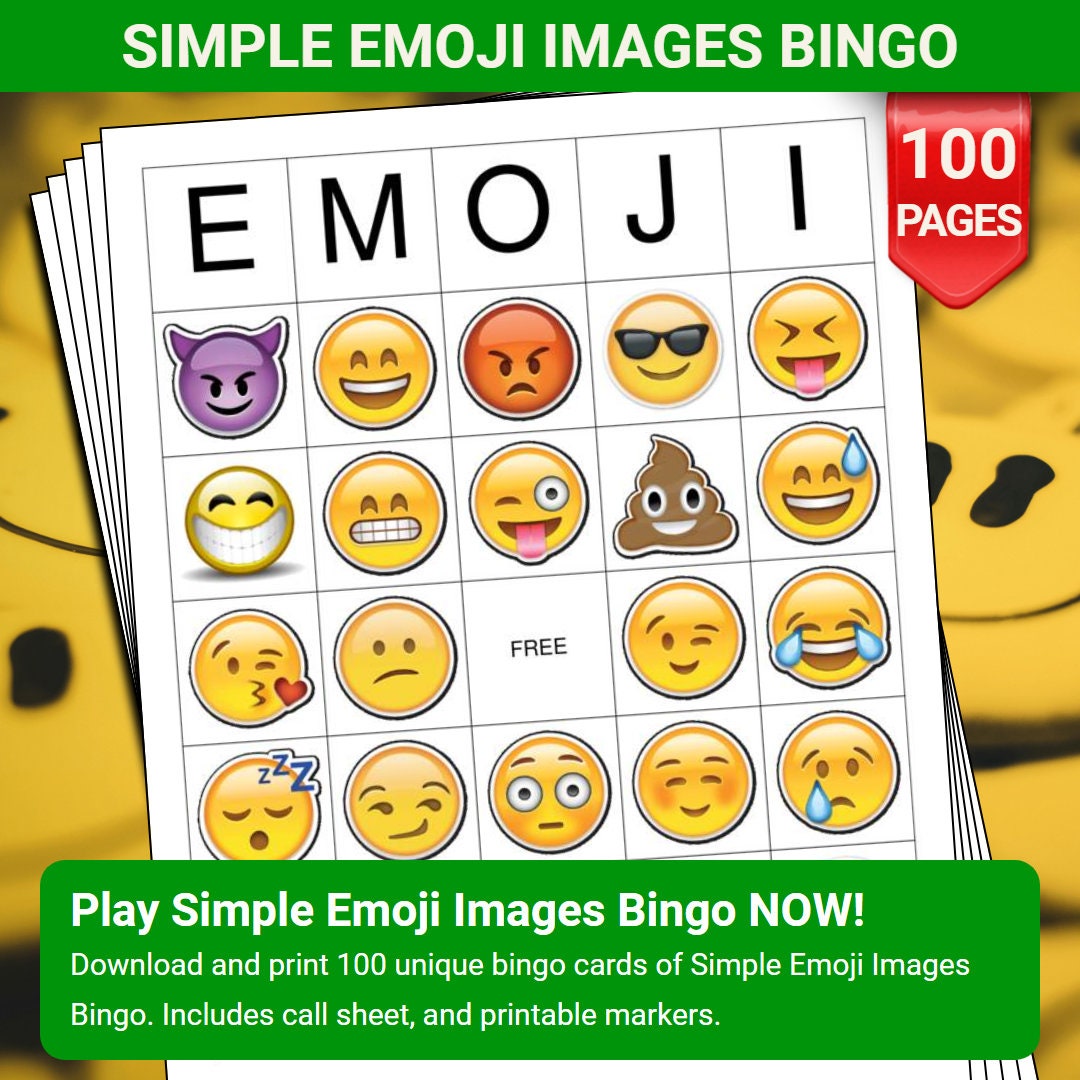 Simple Emoji Images Bingo Cards 100 Pages to Download and Print - Etsy