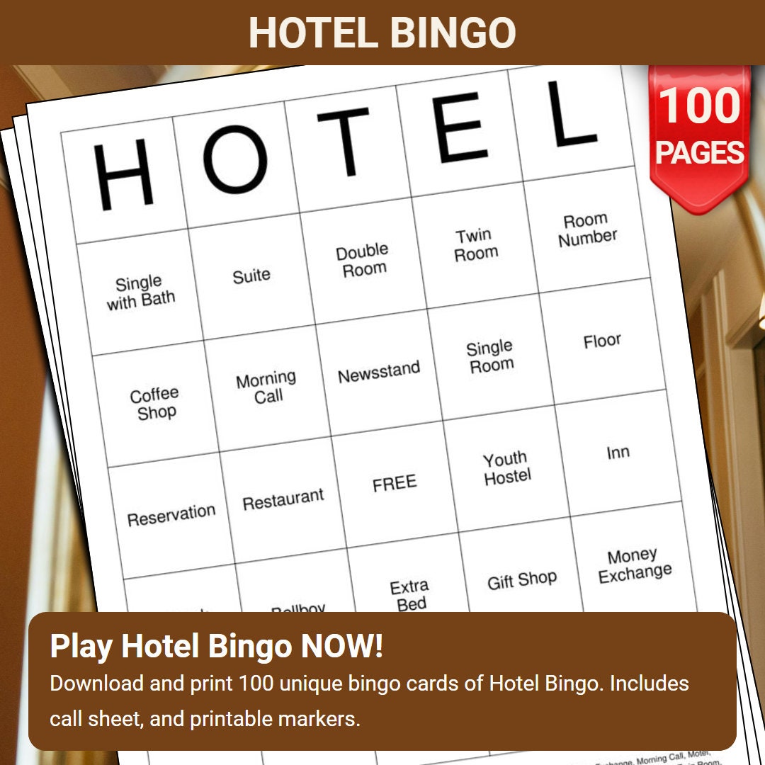 Hotel Bingo Cards - 100 Pages to Download and Print - Etsy