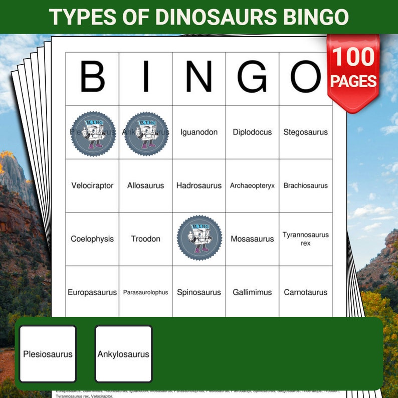 Types of Dinosaurs Bingo Cards - 100 Pages to Download and Print - Etsy