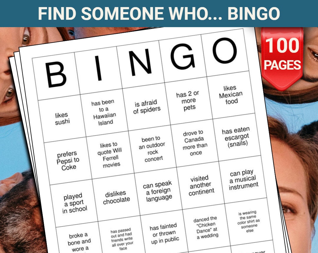 Find Someone Who... Bingo Cards 100 Pages to Download and Print - Etsy