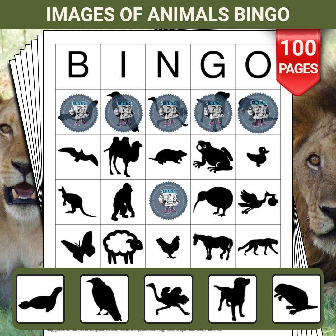 Images of Animals Bingo Cards - 100 Pages to Download and Print - Etsy