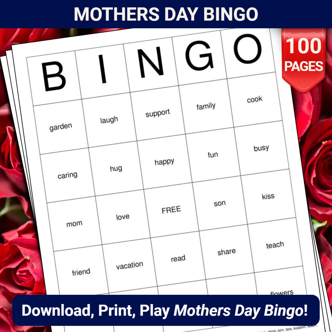 Mothers Day Bingo Cards 100 Pages to Download and Print - Etsy