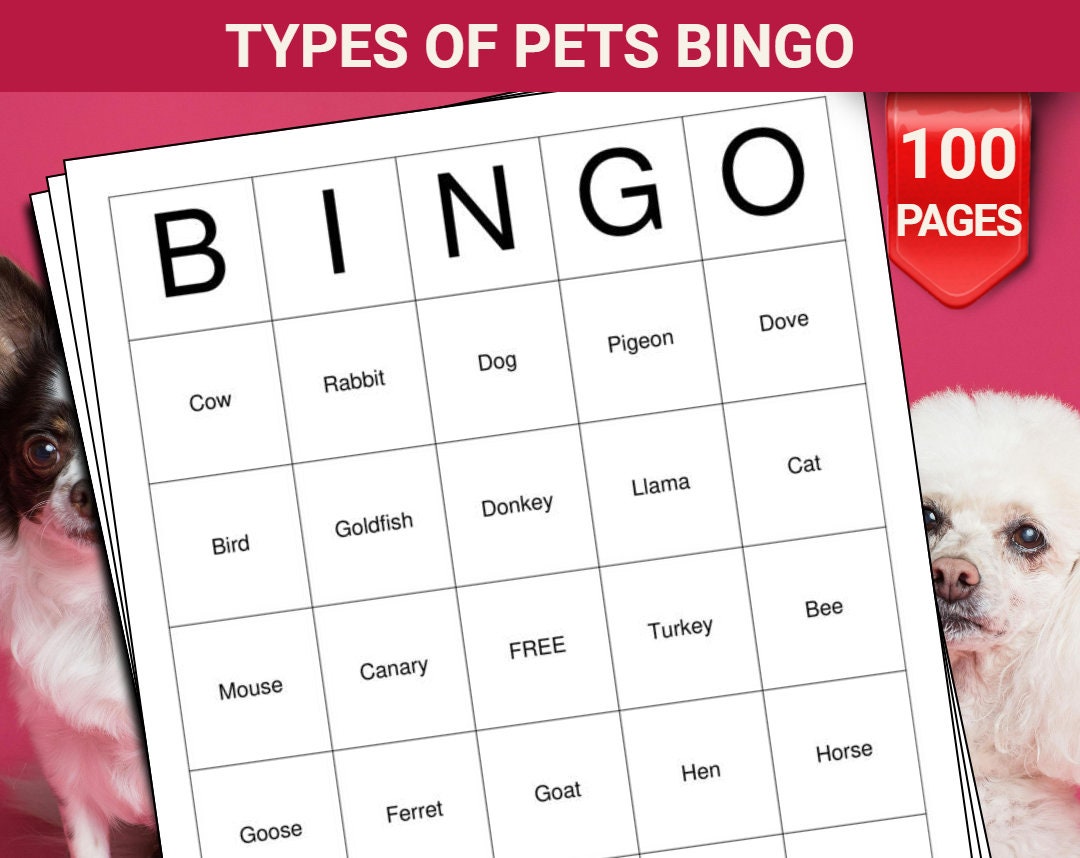 Types of Pets Bingo Cards 100 Pages to Download and Print - Etsy