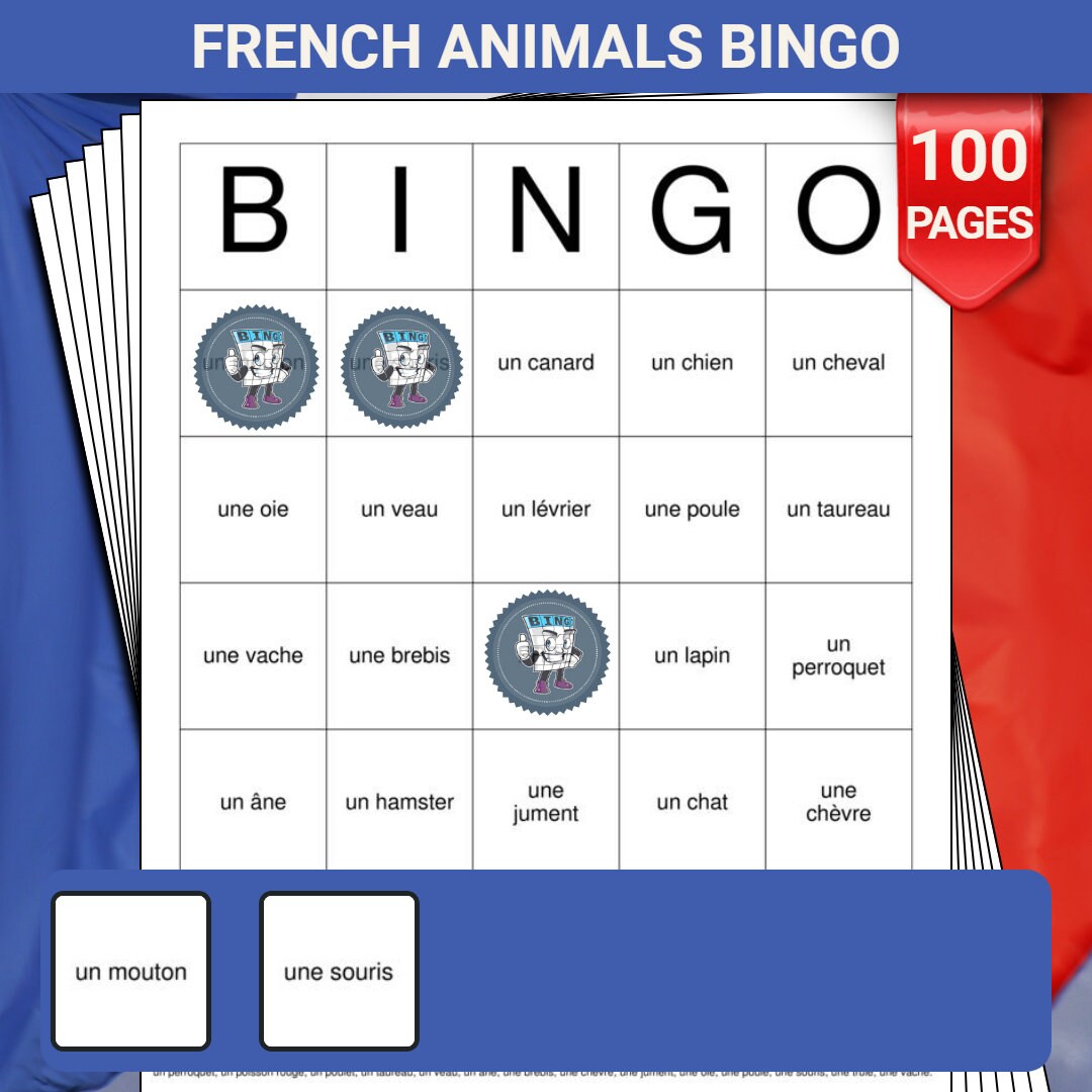 French Animals Bingo Cards - 100 Pages to Download and Print - Etsy