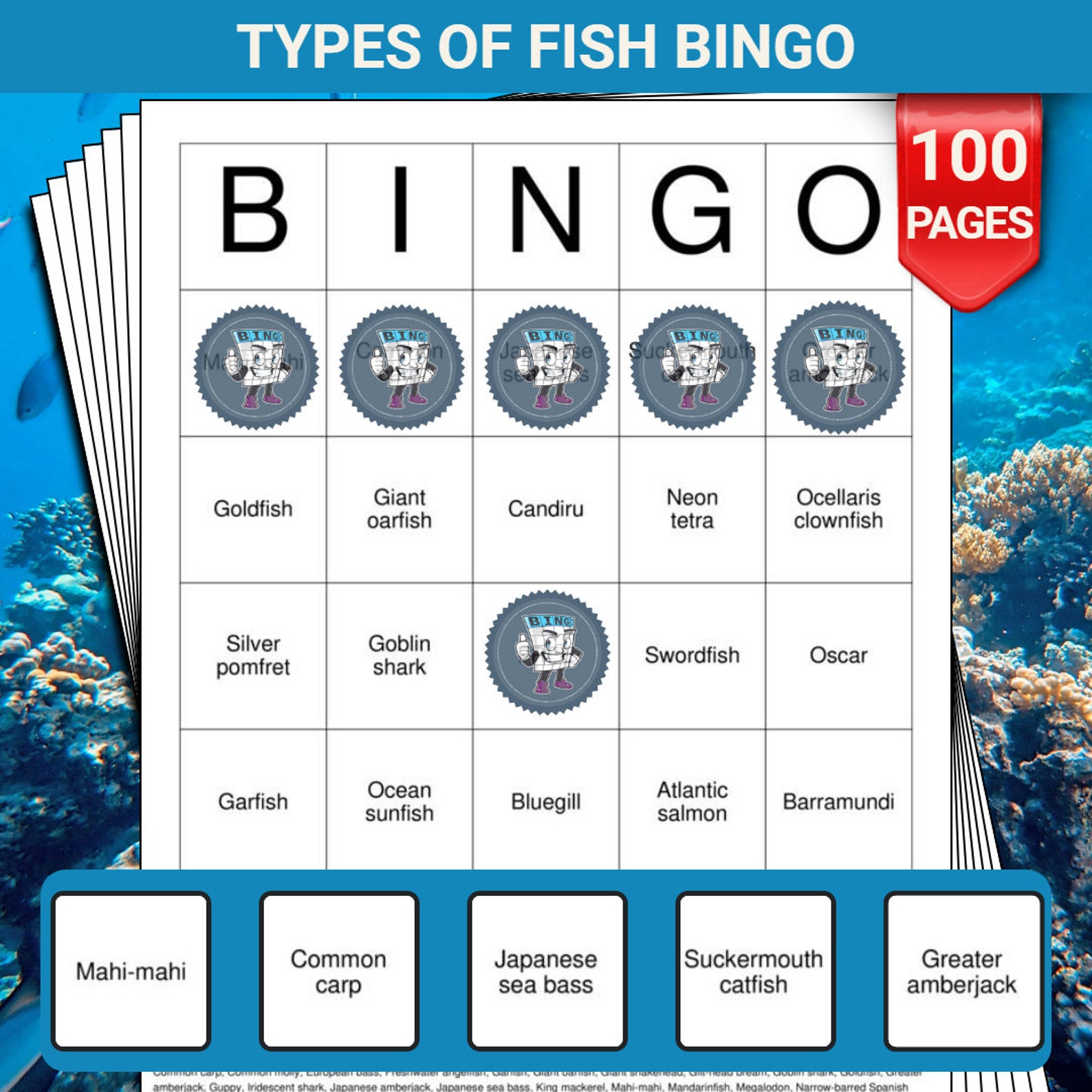 Types of Fish Bingo Cards - 100 Pages to Download and Print - Etsy