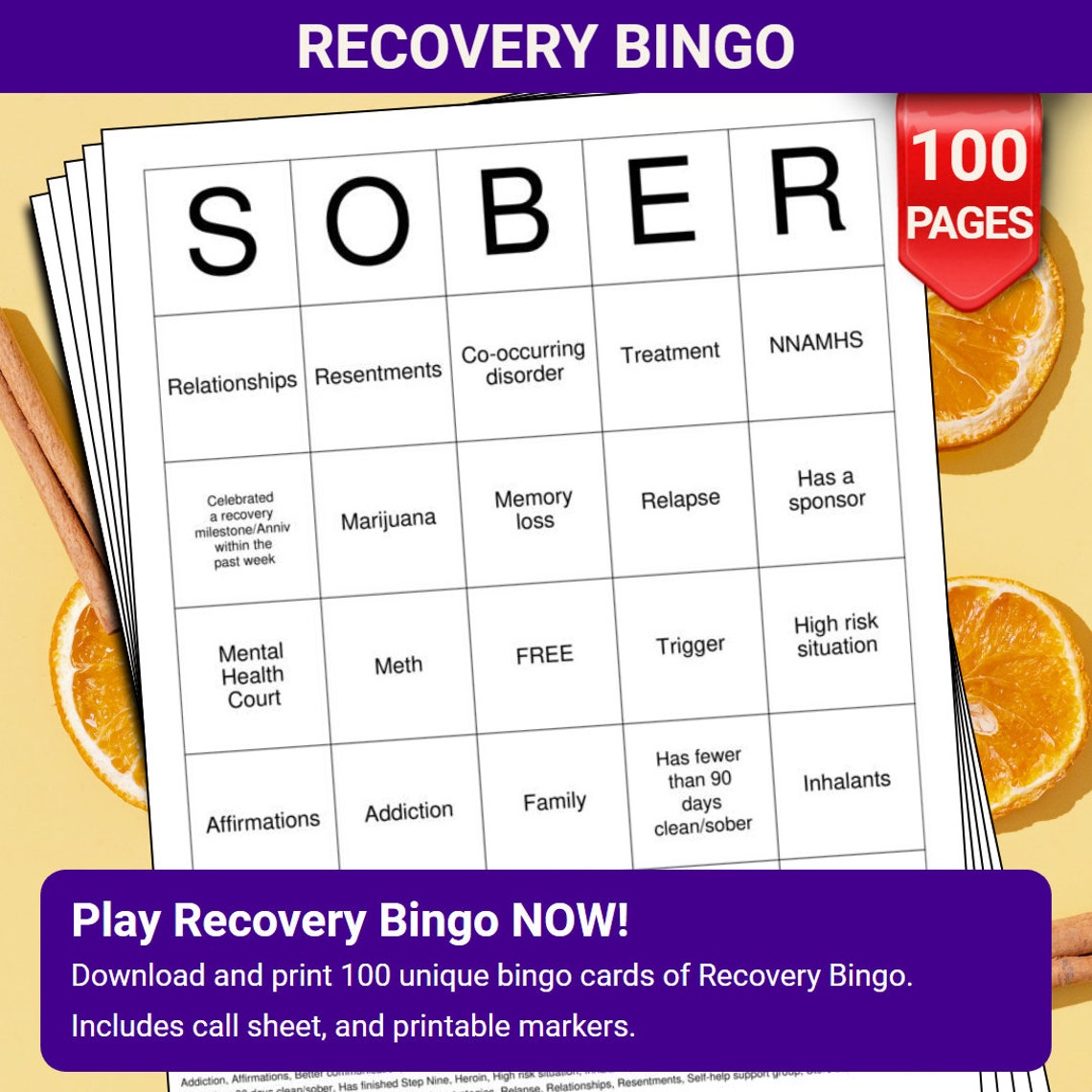 Recovery Bingo Cards 100 Pages to Download and Print - Etsy