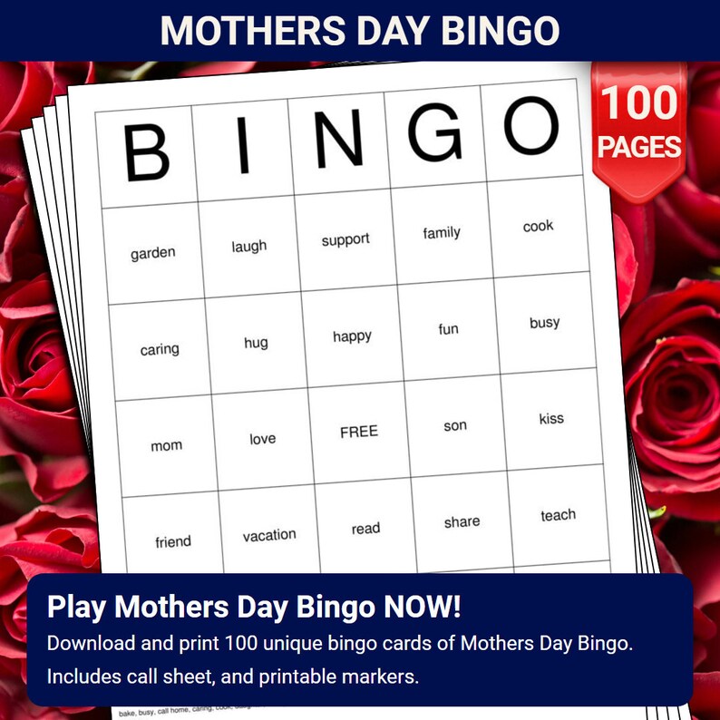 Mothers Day Bingo Cards - 100 Pages to Download and Print - Etsy