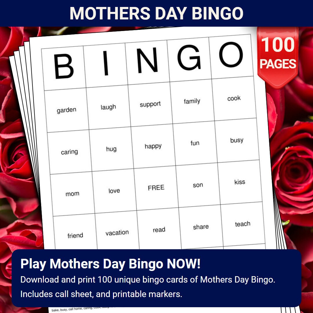 Mothers Day Bingo Cards - 100 Pages to Download and Print - Etsy