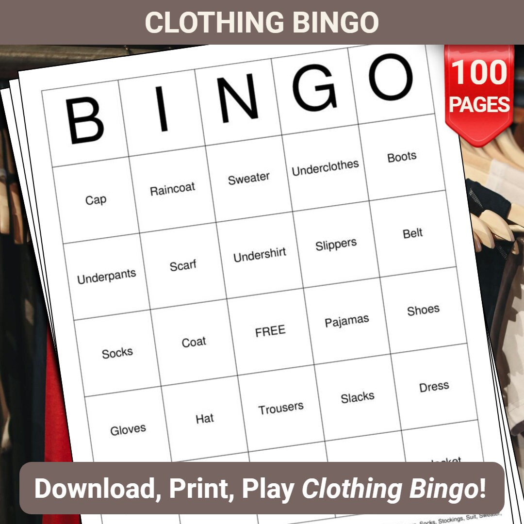 Clothing Bingo Cards - 100 Pages to Download and Print - Etsy