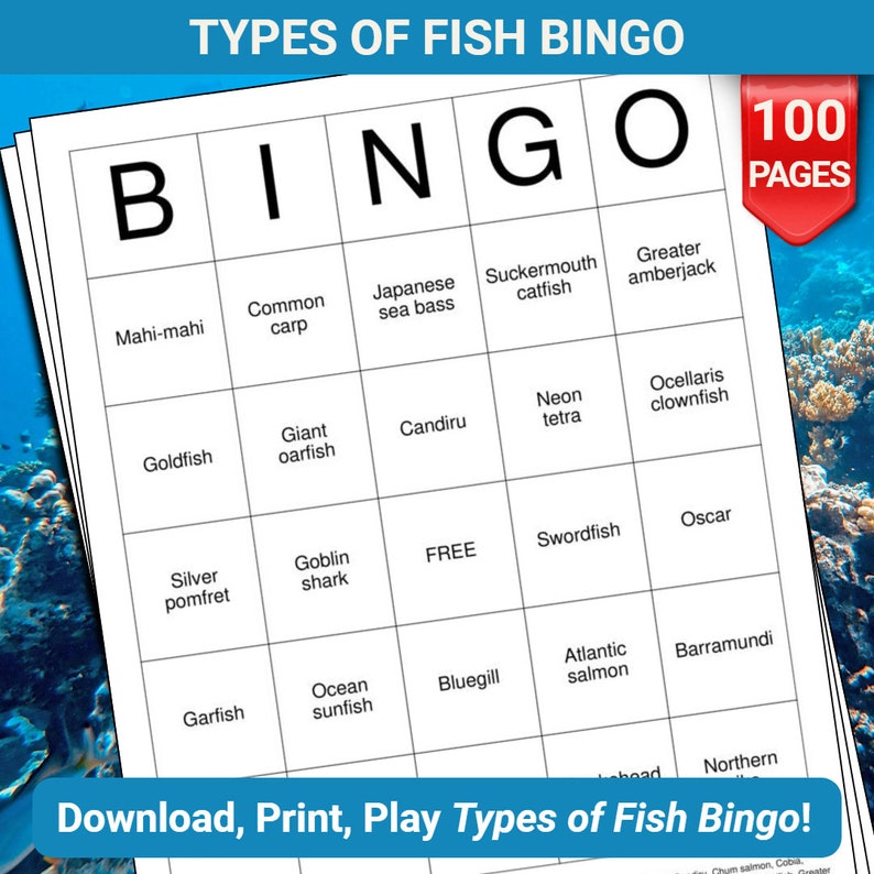 Types of Fish Bingo Cards - 100 Pages to Download and Print - Etsy