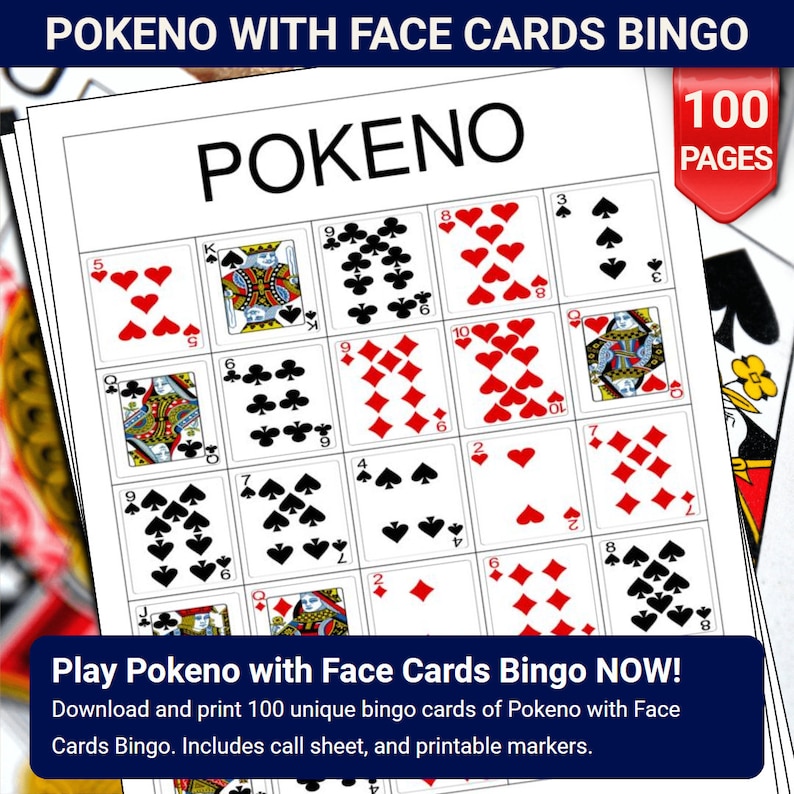 Pokeno With Face Cards Bingo Cards - 100 Pages to Download and Print - Etsy