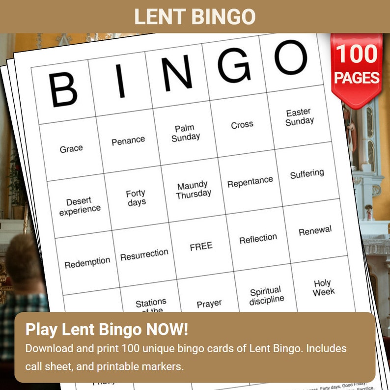 Lent Bingo Cards - 100 Pages to Download and Print - Etsy