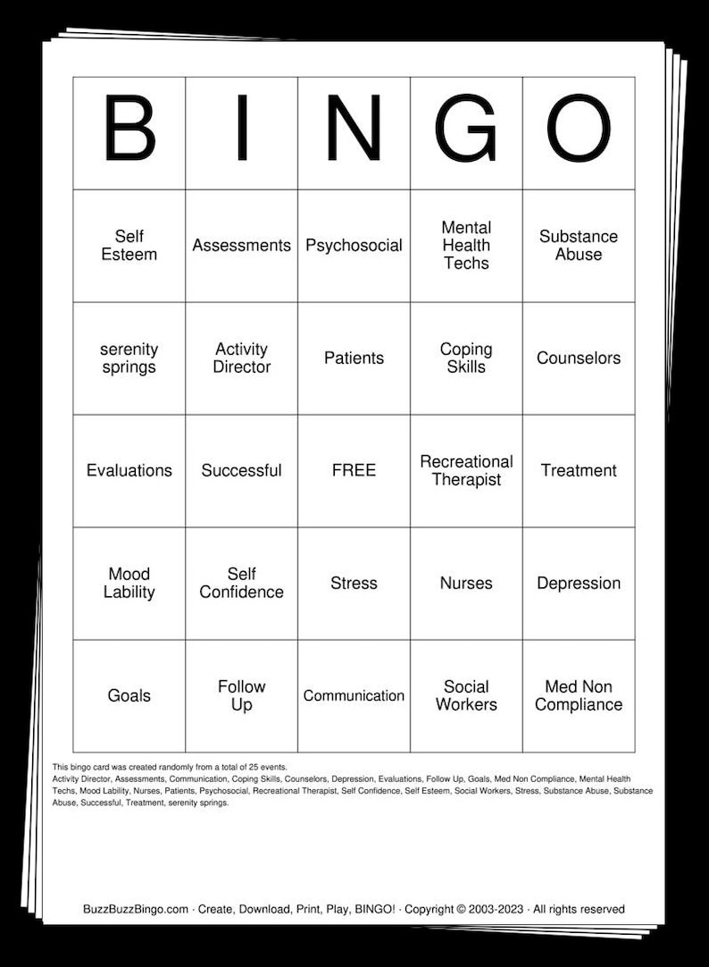 Substance Abuse Bingo Cards 100 Pages Download and Print Bingo ...