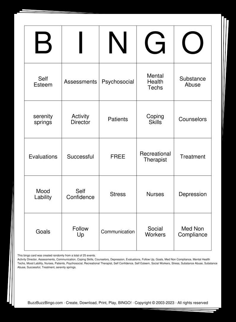 Substance Abuse Bingo Cards 100 Pages Download and Print Bingo ...