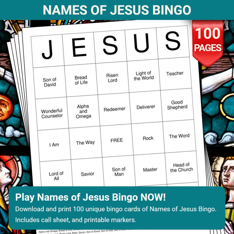 Names of Jesus Bingo Cards - 100 Pages to Download and Print - Etsy