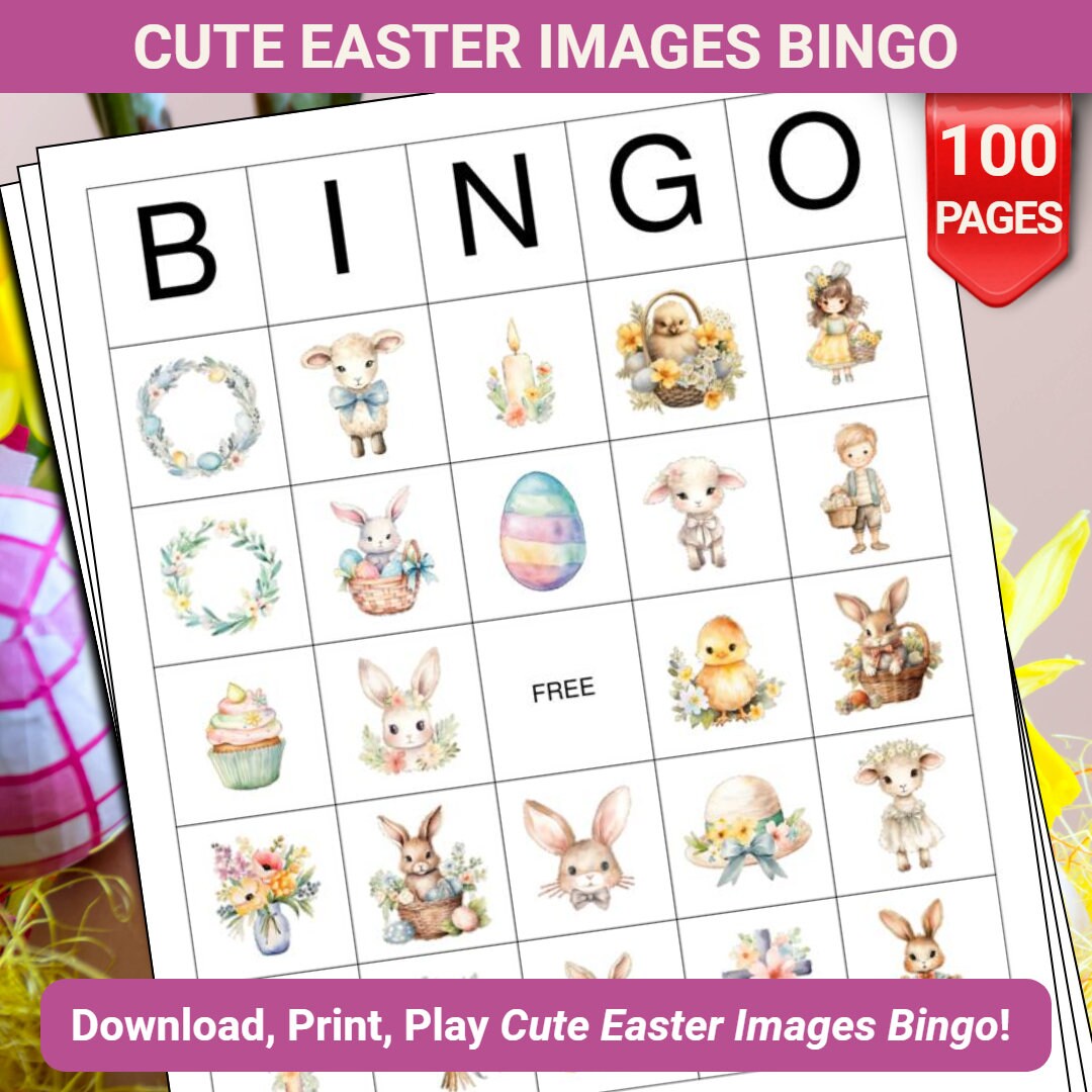 Cute Easter Images Bingo Cards - 100 Pages to Download and Print - Etsy