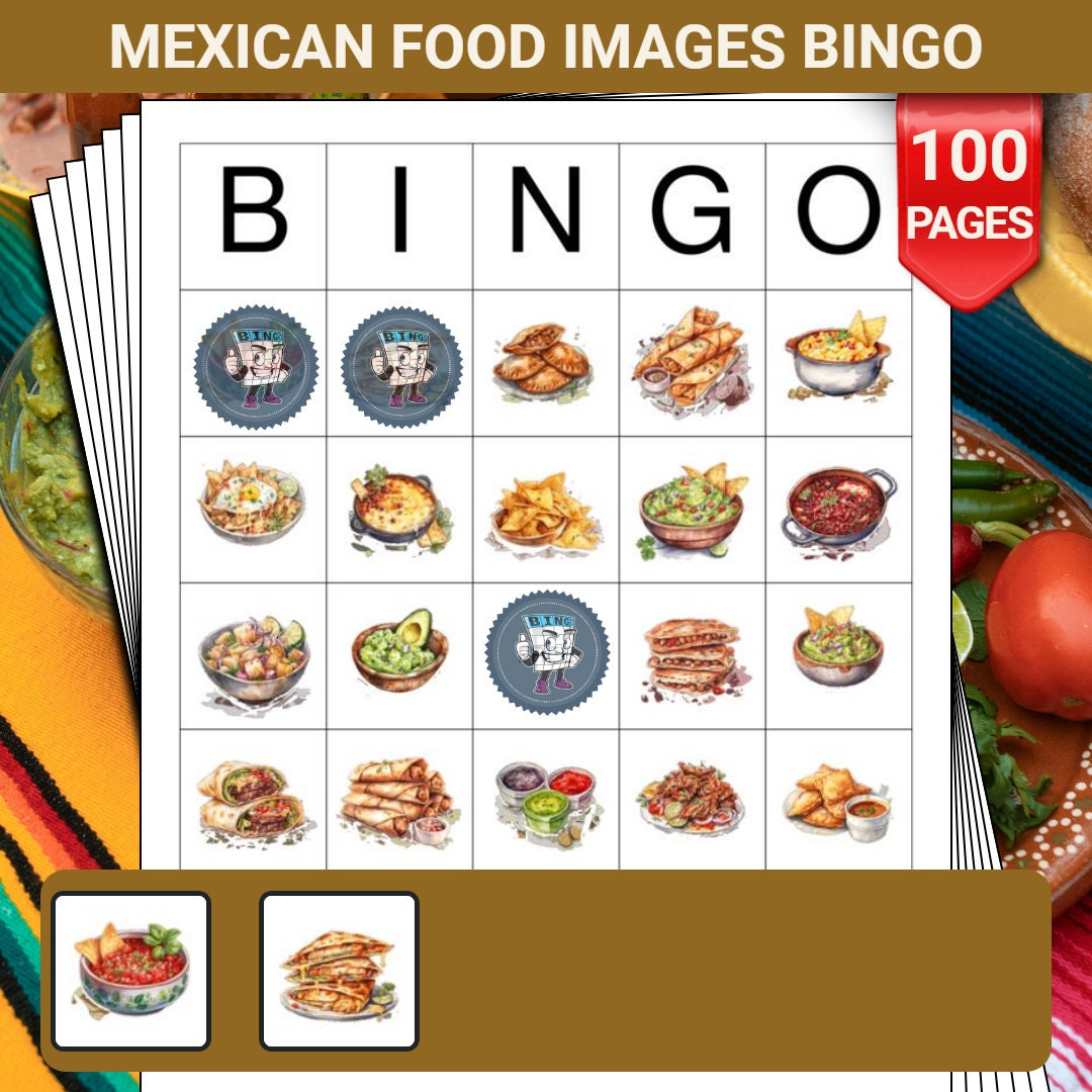 Mexican Food Images Bingo Cards - 100 Pages to Download and Print - Etsy