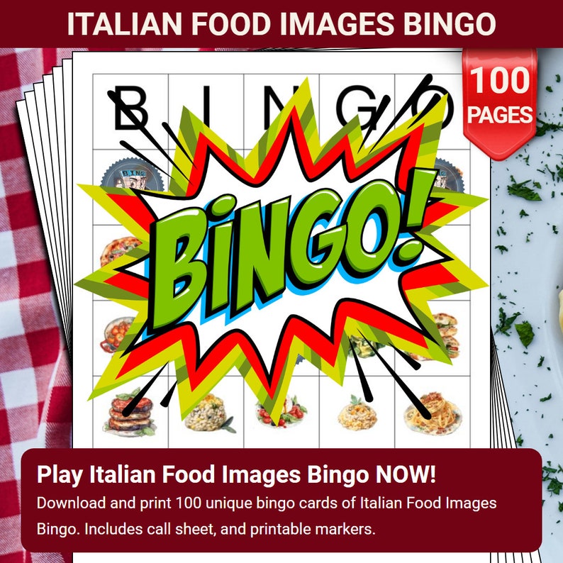 Italian Food Images Bingo Cards - 100 Pages to Download and Print - Etsy