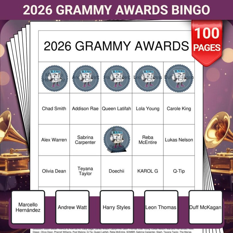 2026 Grammy Awards Bingo Cards - 100 Pages to Download and Print - Etsy
