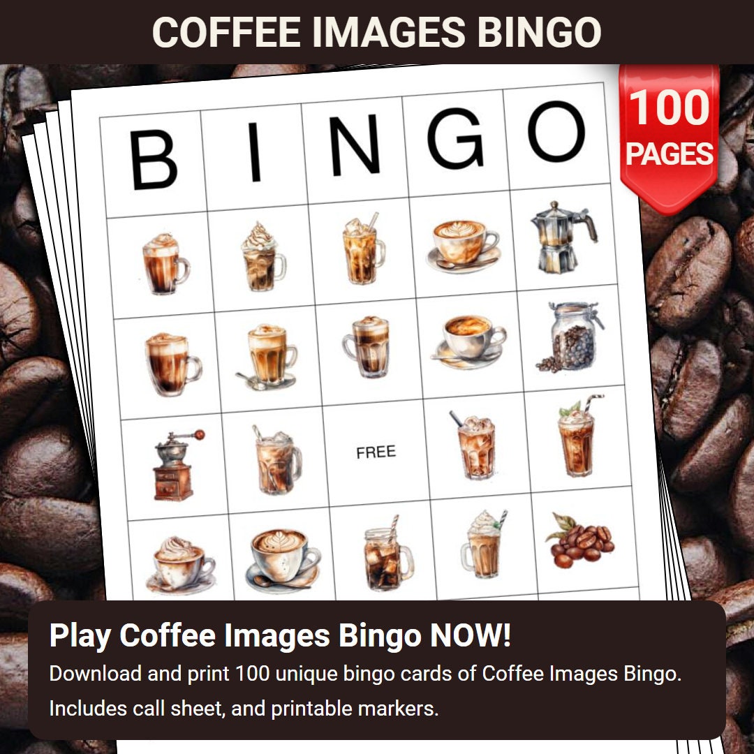 Coffee Images Bingo Cards - 100 Pages to Download and Print - Etsy